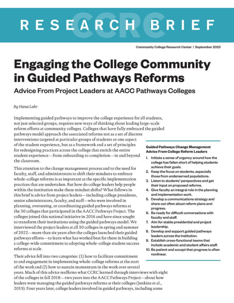 Engaging the College Community in Guided Pathways Reforms: Advice From ...